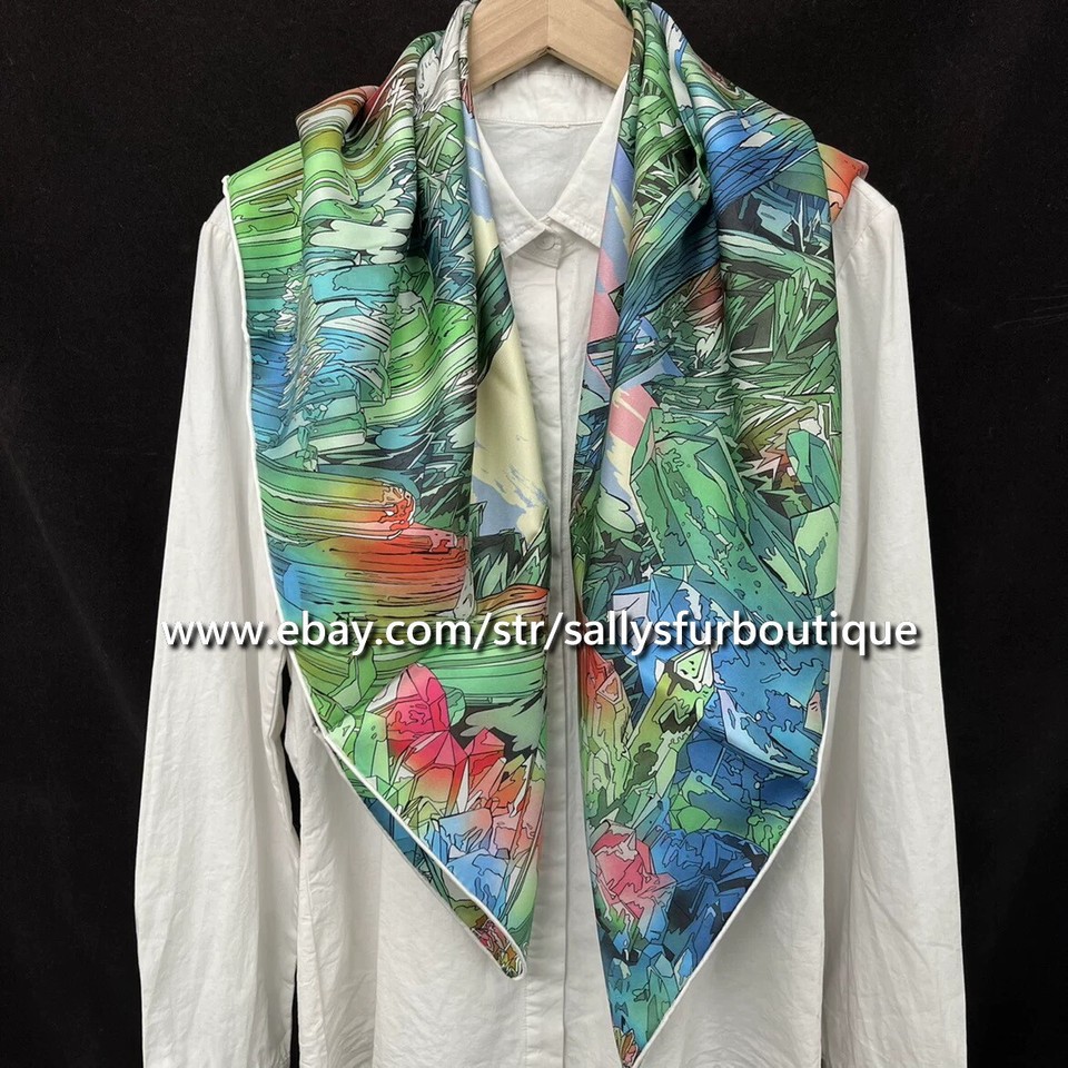 Sallys Crystal Print 18 Momme Twill Silk Wrap Scarf Stole Double Face ...