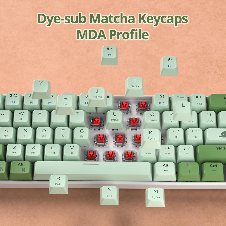 60 Percent Gaming Keyboard Green Matcha Keyboard 61 Keys Wired ...