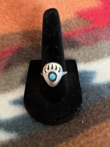 Vintage Native American Badger Paw Sterling Silver Turquoise Ring | eBay