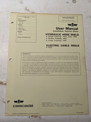CASCADE USER SERVICE MANUAL PARTS LIST H2H H8H H6H H4H H1H H2C HOSE REELS | eBay