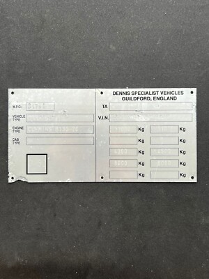 London Central Plaxton Dennis Dart R461 LGH Bus Chassis Body Plate ...