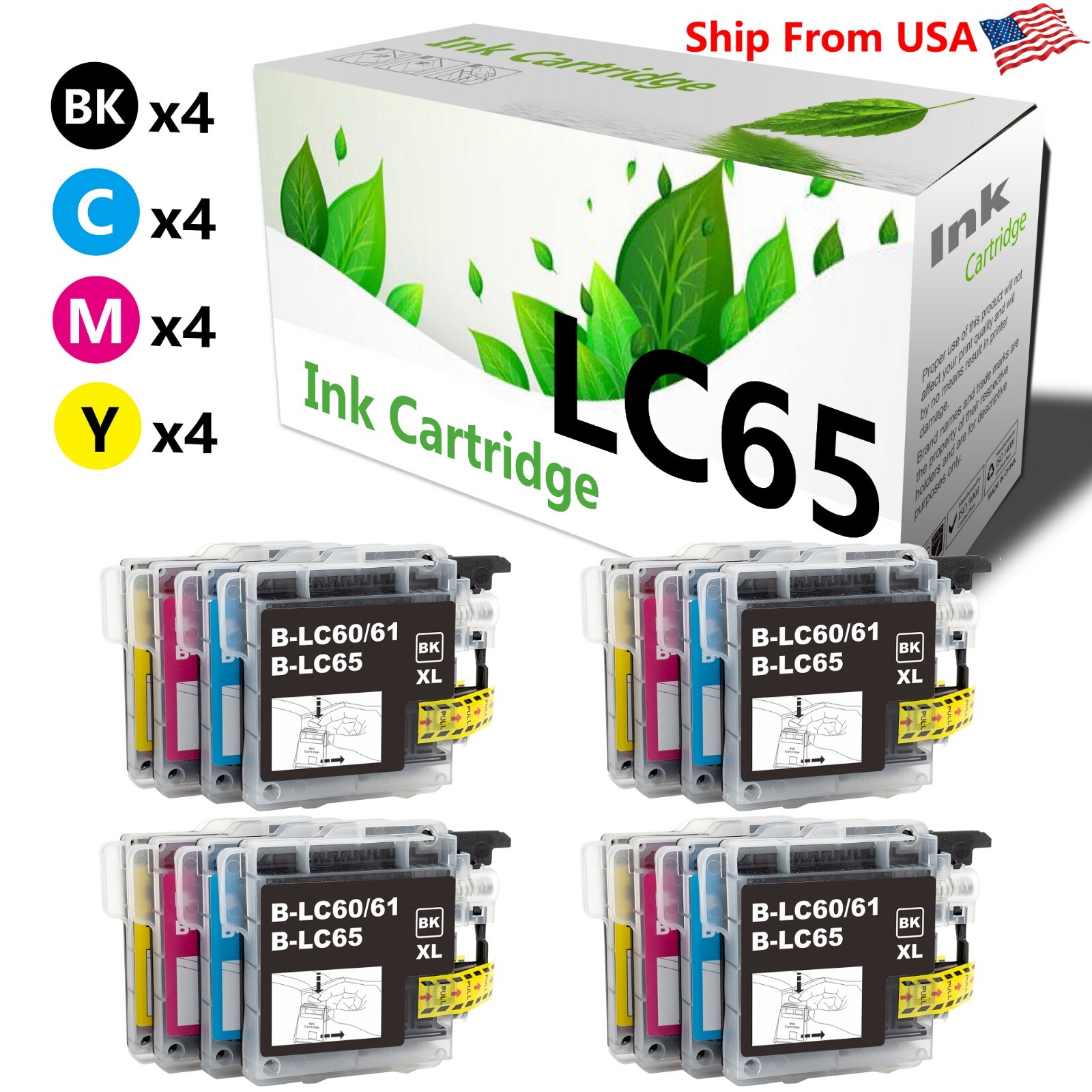 (16-Pack,4B4C4M4Y) LC65 Ink Cartridge LC-65 for MFC-495CW MFC-5490CN ...
