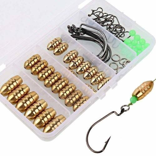 Fishing Hook with Offset Fish Hooks Copper Bullet Sinker Weight ...