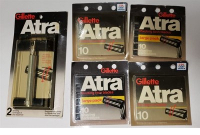 42 Gillette Atra Razor Blades Metal Shaver Handle Non Lubricant ...
