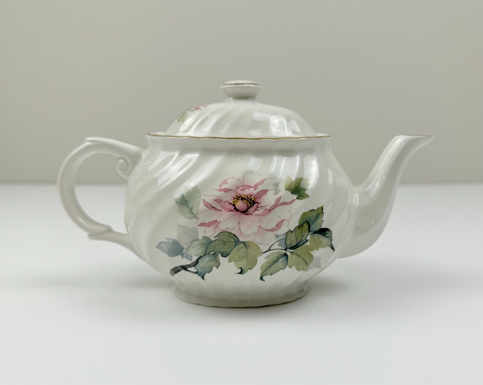James Kent Old Foley Staffordshire Teapot Pink Flower Gold Trim Made In ...