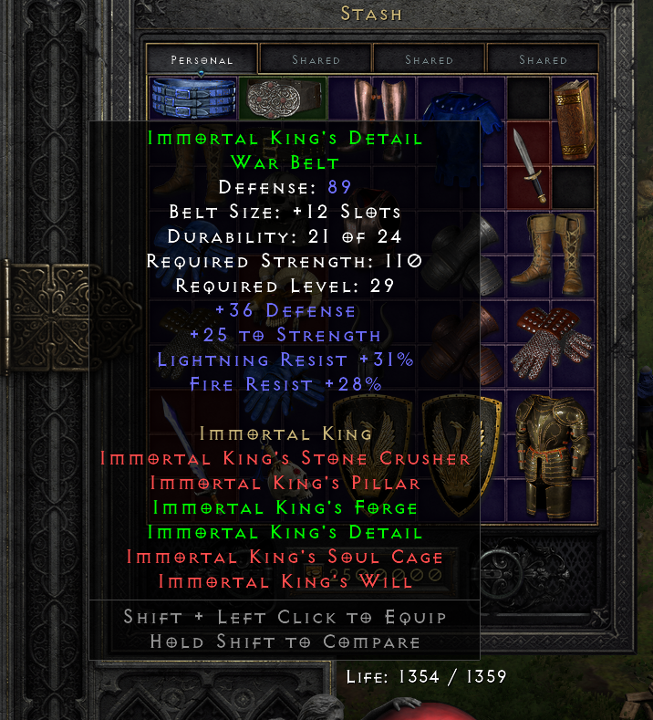 Immortal King's Detail belt IK set / Diablo 2 Resurrrected / PC / Non ...