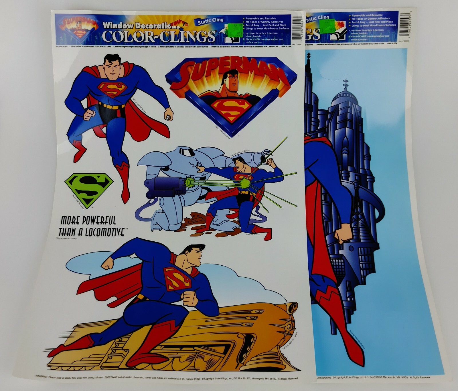 2x Superman Themed Window Decoration Decals Static Cling " Stickers ...