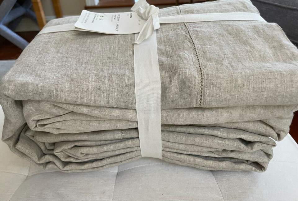 Pottery Barn 4pc BELGIAN FLAX LINEN Sheet Set Queen Flax NWT | eBay