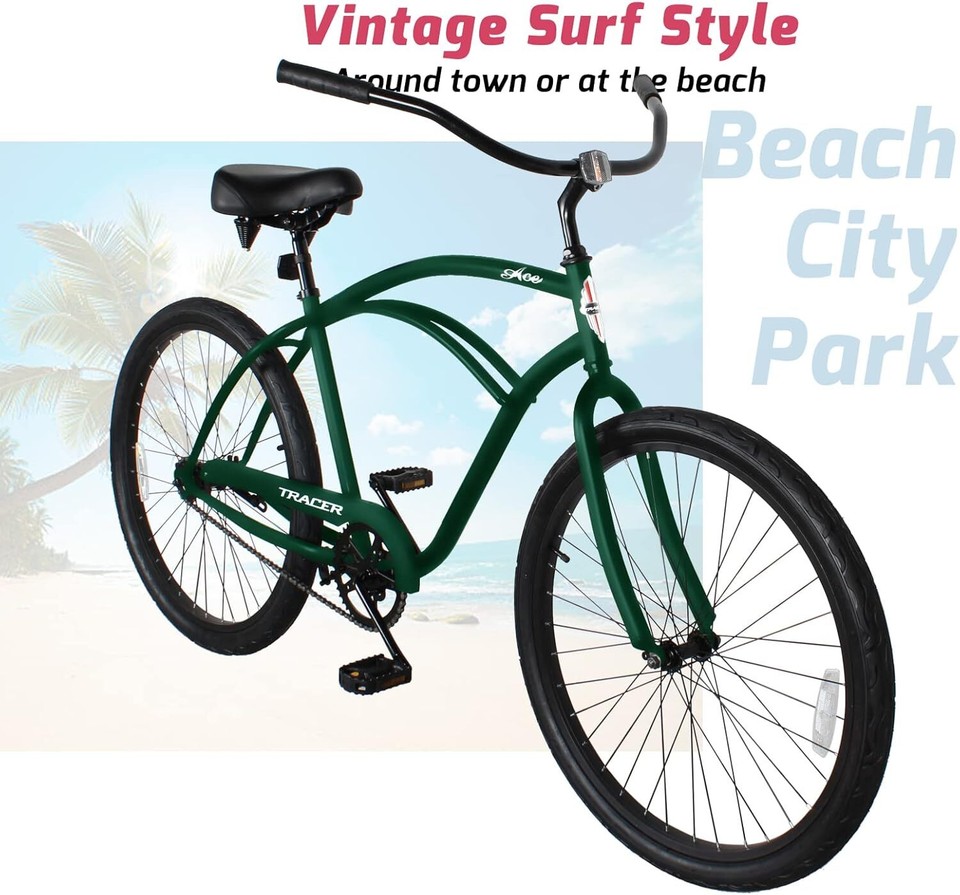 26" Beach Cruiser Bikes Single Speed For Men Retro Bicycle Hi-Ten Steel ...