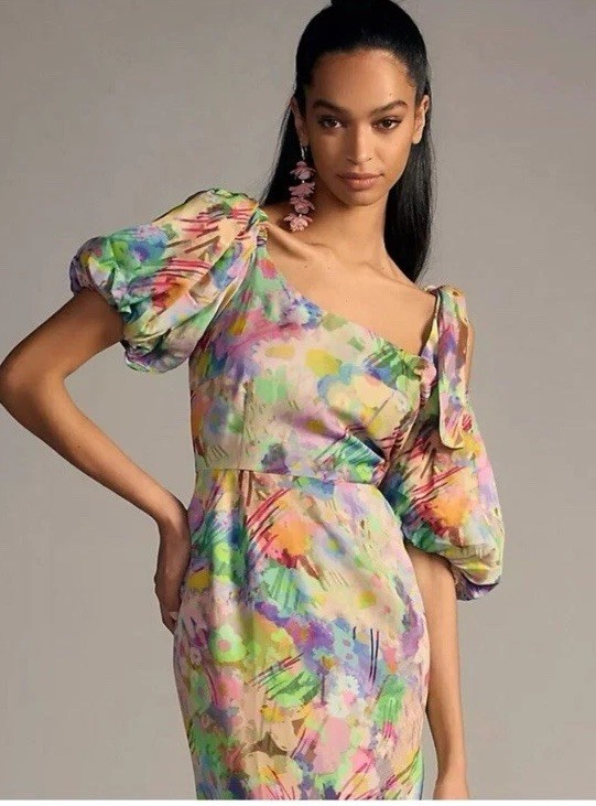 Anthropologie Plenty by Tracy Reece One-Shoulder Puff-Sleeve Midi Dress ...