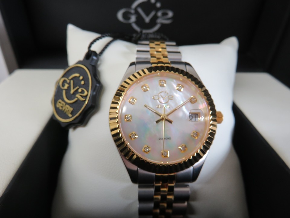 GV2 Women's Naples 12404 Swiss Quartz Diamond Gold IP Stainless Steel ...