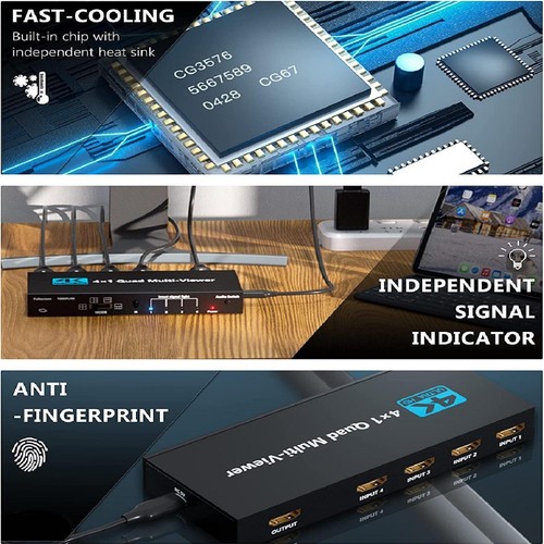 4 In 1 Out 1080P HDMI Switch Quad-Screen MultiViewer Real Time Display ...