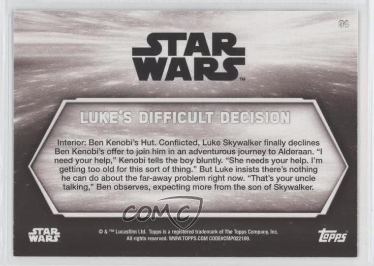 2018 Star Wars Black and White Luke Skywalker Luke's Difficult Decision ...