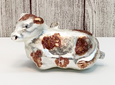 Larry Fraga Nativity Manger Animals Blown Glass Cow Christmas Ornament ...