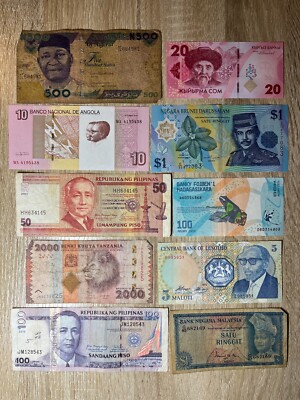 Lot of 10 Assorted Circulated Foreign Currency Banknotes World Paper ...