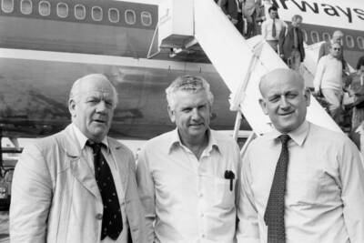 Former England Test cricketers Tony Lock, left, Peter Loader, c- 1980 ...