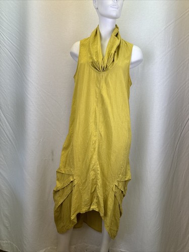 For Cynthia Mustard Yellow Linen Dress Womens Sz XL Hi-Lo Sleeveless ...