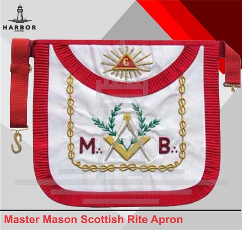 Master Mason Apron-Scottish Rite Regalia-White with Red Pleats & Gold ...