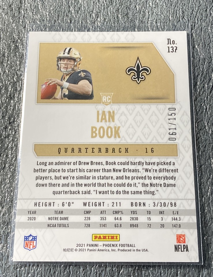 2021 Panini Phoenix Ian Book #137 Teal /150 Rookie Card New Orleans ...