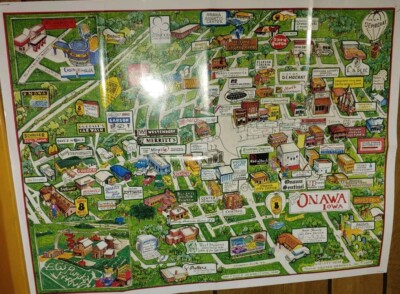 Vintage 24" x 18" Onawa Iowa Cartoon Map - Town Square Graphics ...