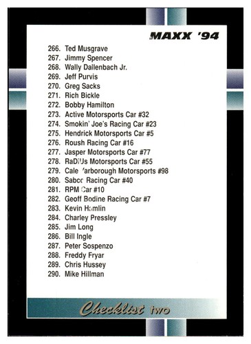 1994 Maxx #320 Checklist Card 2 | eBay