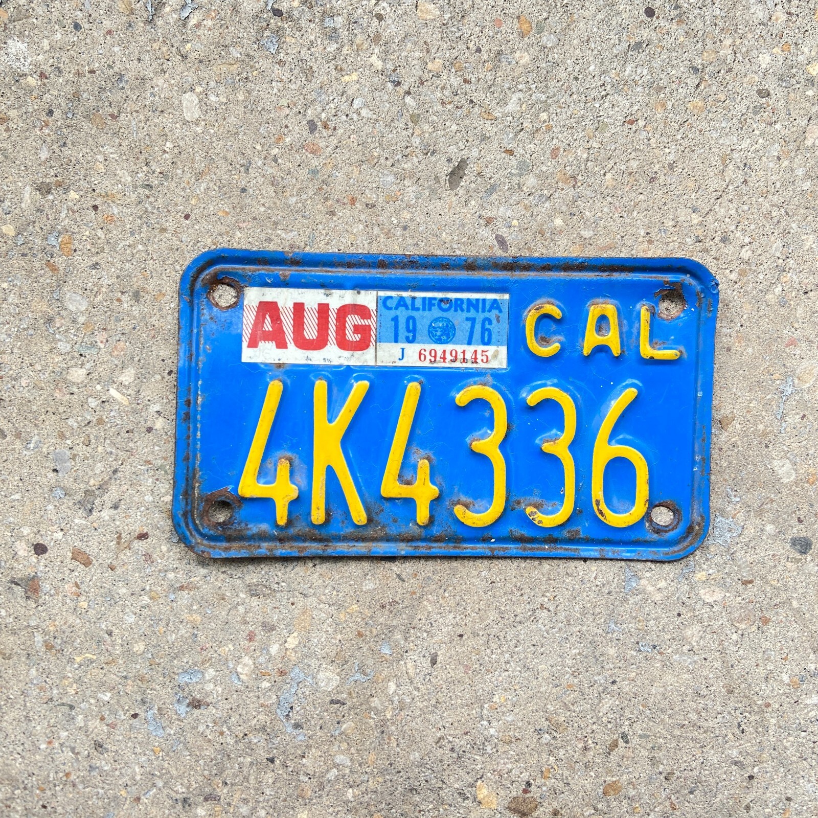 1970 California Motorcycle License Plate 4K4336 YOM DMV Clear Harley ...