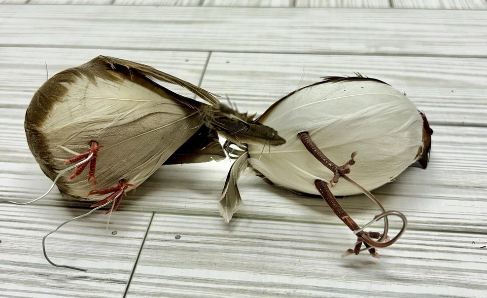 Vintage Flocked Feather Bird Craft Pieces Wired Feet Set Of 2 Missing ...