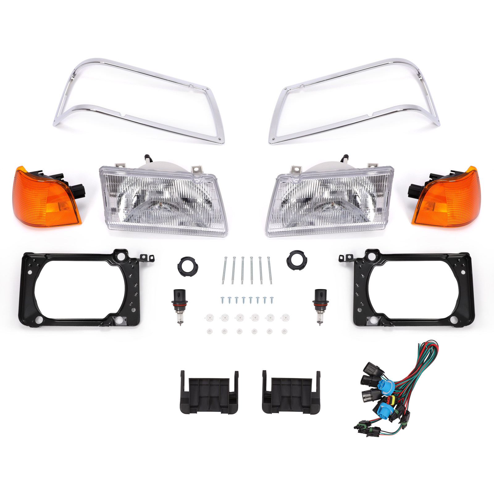 LH&RH Headlights+Corner Lamps+Chrome Bezels w/Bulbs For Peterbilt 375 ...