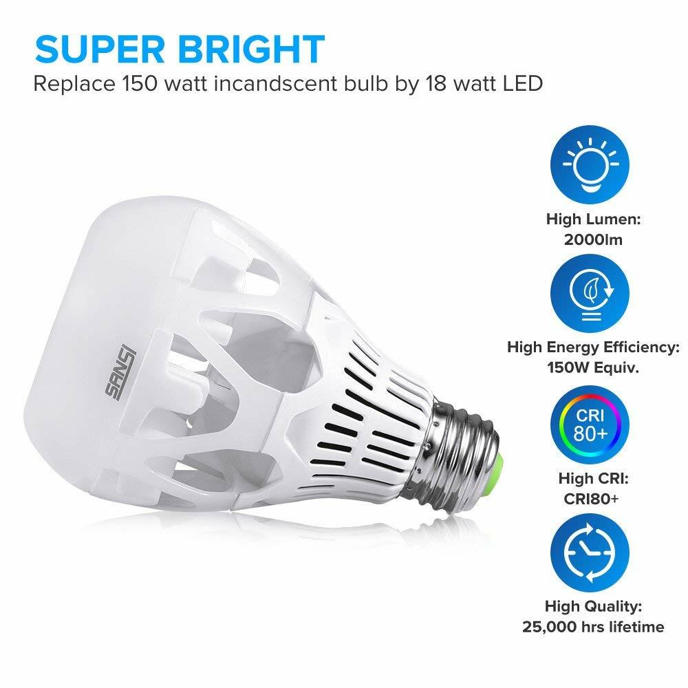 SANSI 4 Pack 18W LED Light Bulbs 150W Equivalent 3000K A21 2000lm ...