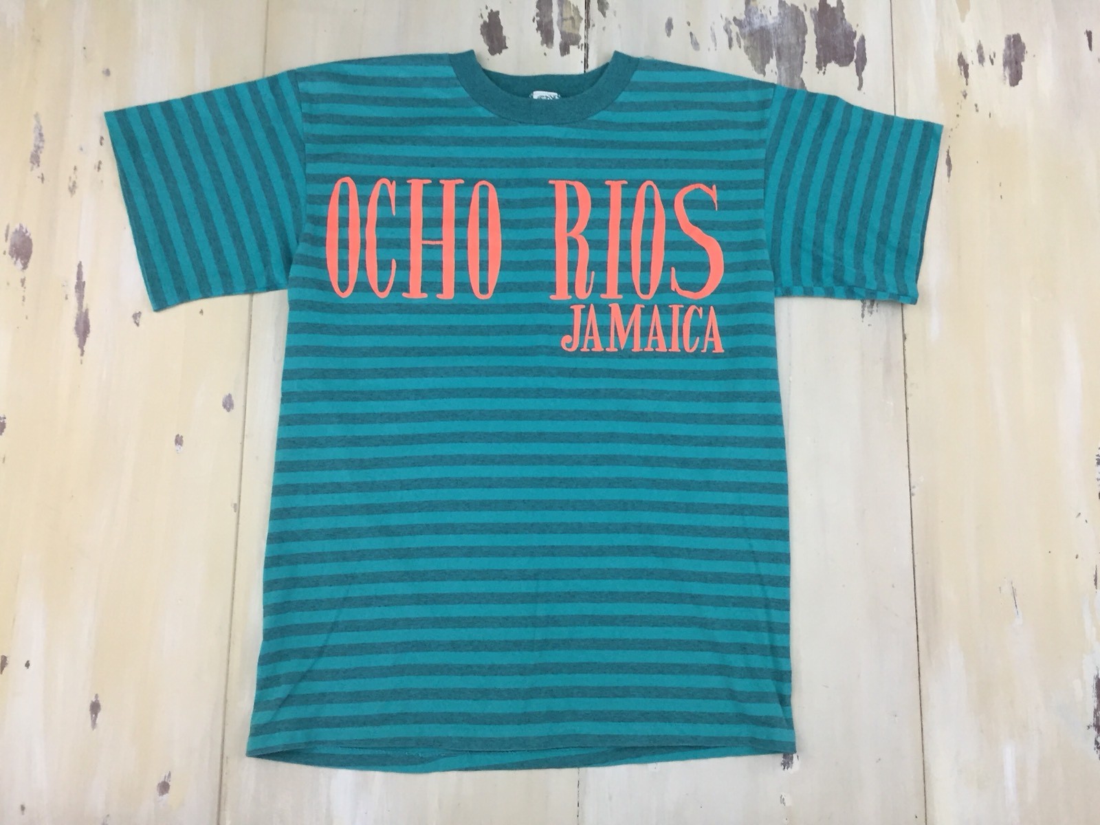 OCHO RIOS JAMAICA - Vtg 90s Caribbean Rags Green Stri… - Gem