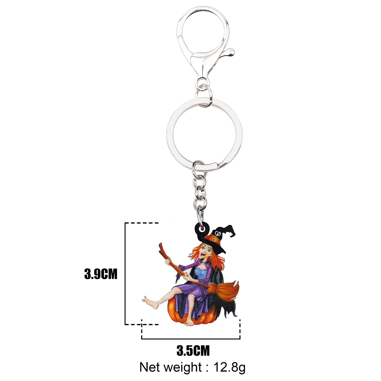 Halloween Acrylic Witch Broomstick Keychains Purse Key Ring Charms ...