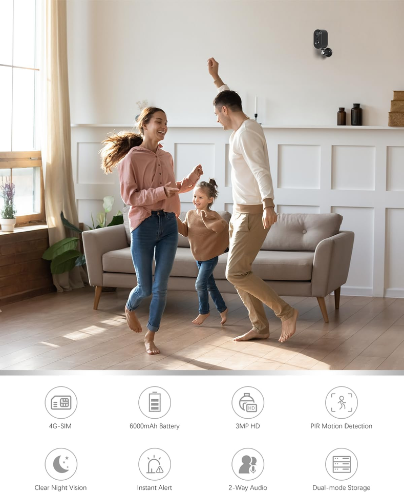 Xega 4G Cellular Security Camera Indoor Built-In SIM Card, 2K No Wi-Fi ...