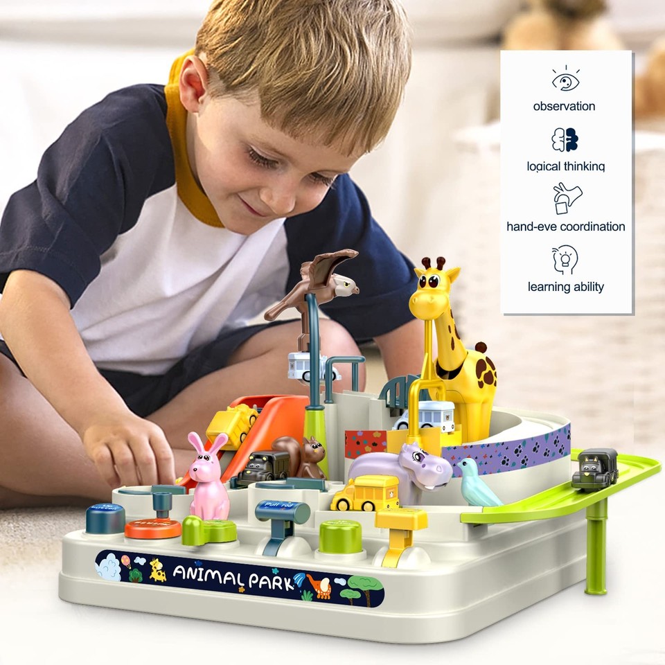 Car Rescue Adventure Toys for Boys - Race Tracks with Zoo Ramp & 3 Mini ...