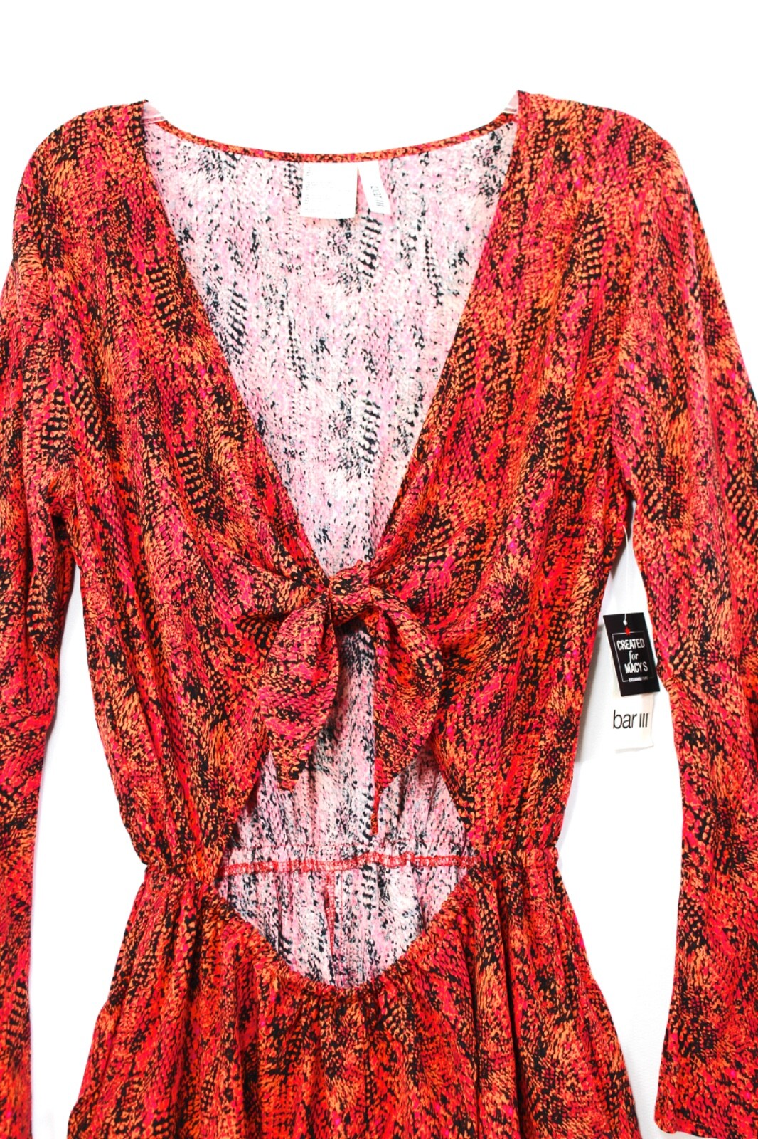 BAR III Viper Knot LS Romper Swimwear Coverup Size XS Ruby Orange/Blk ...