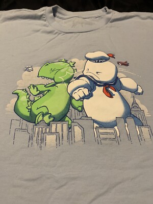 Stay Puft Marshmallow Man Vs Godzilla T-shirt XL BLUE GHOSTBUSTERS | eBay
