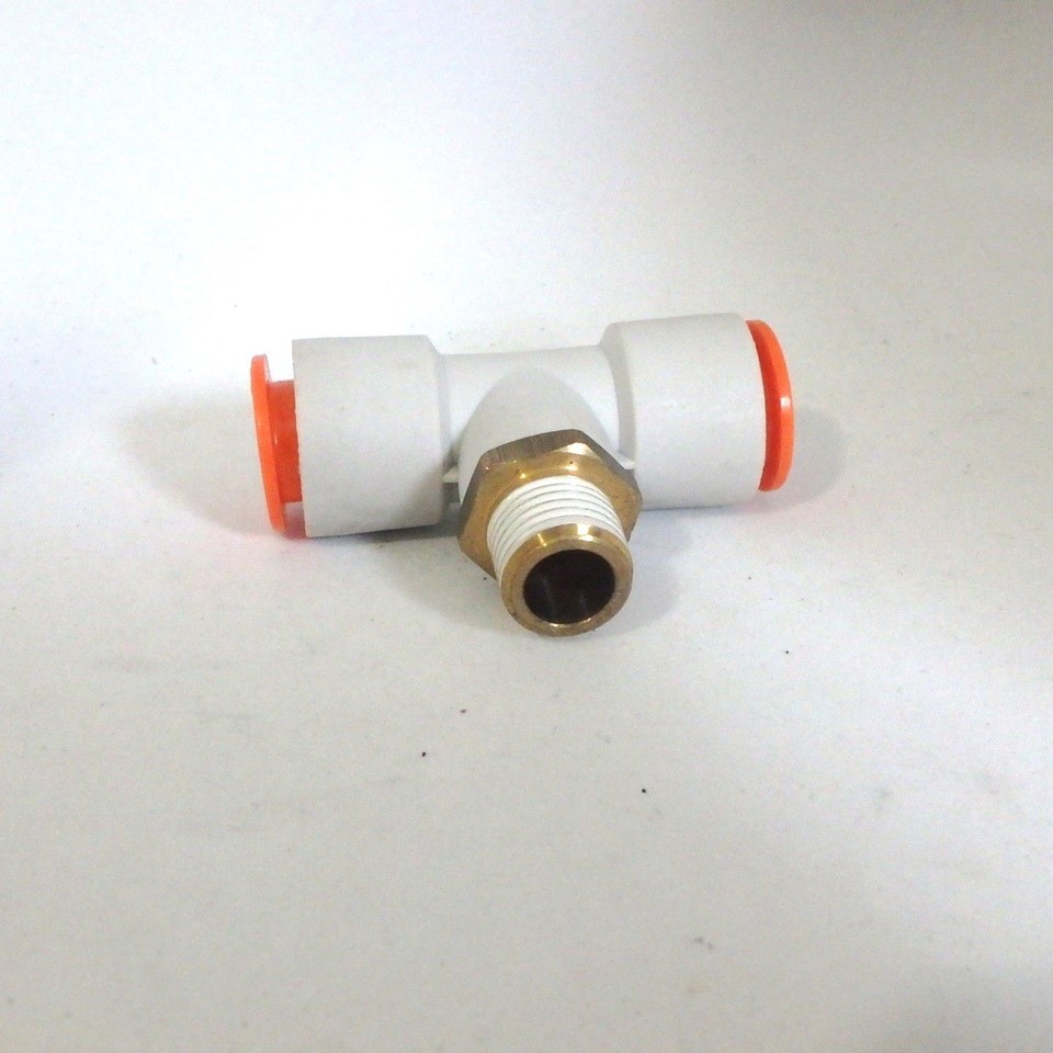 SMC Fittings Lot of (9) Pneumatic Tee Fittings,1/4" NPT x 1/2" Tube,# ...