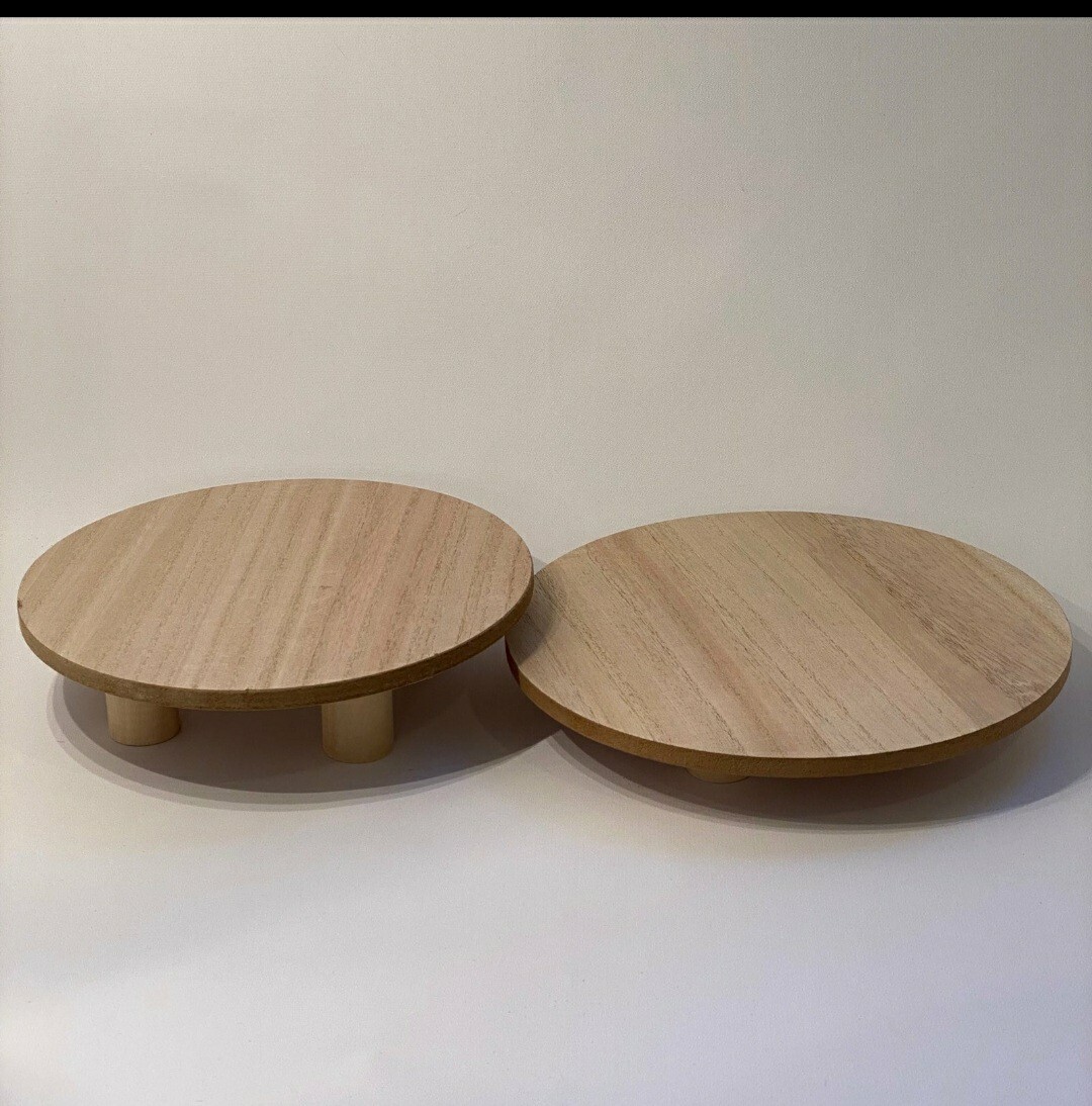 NEW! Set Of 2 Target Bullseye Round Wooden DISPLAY RISERS With Legs Rae ...