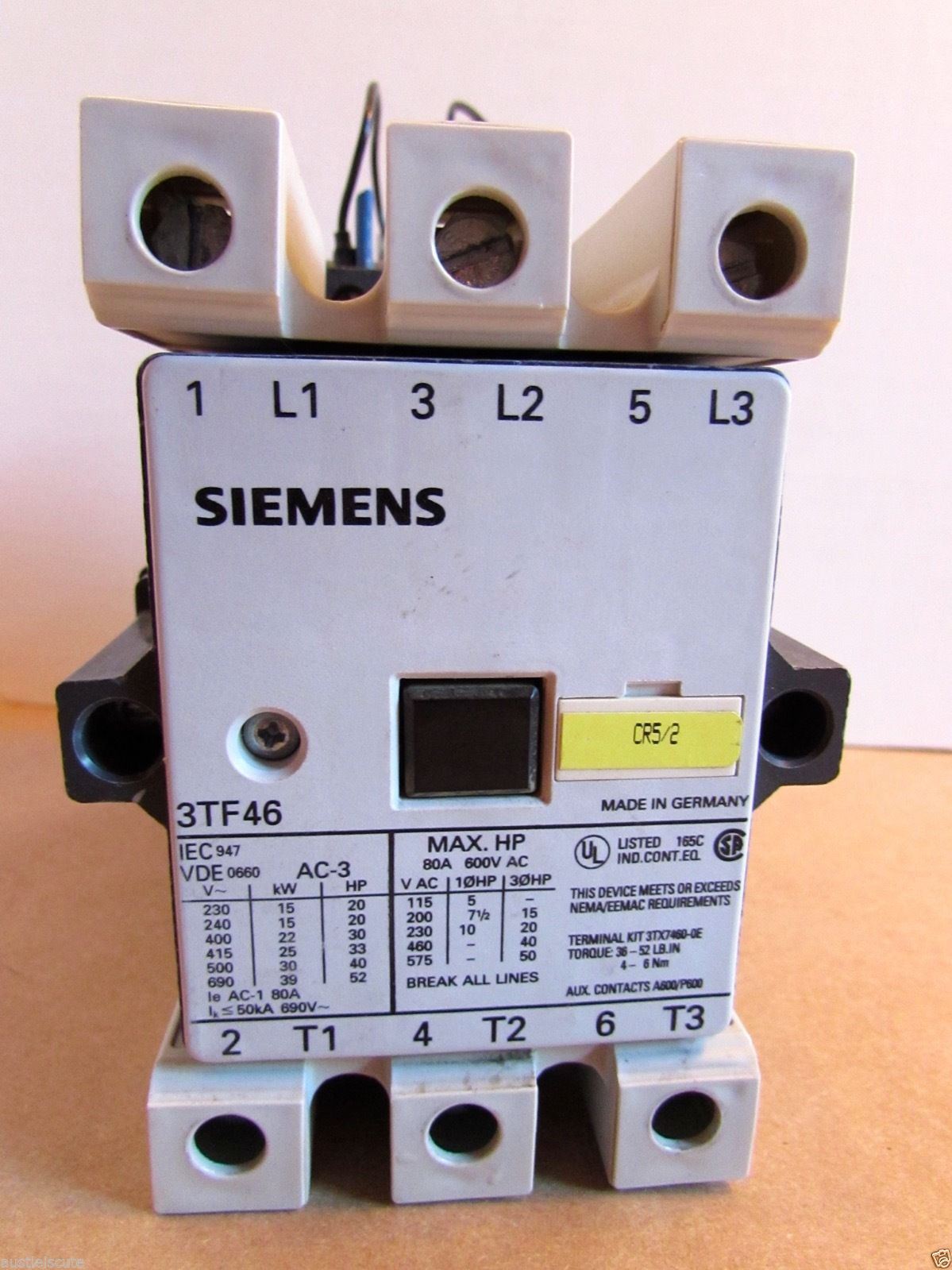 SIEMENS 3TF46 Magnetic Contactor 3 Pole 80Amp 600VAC Coil: 230VDC 50 ...