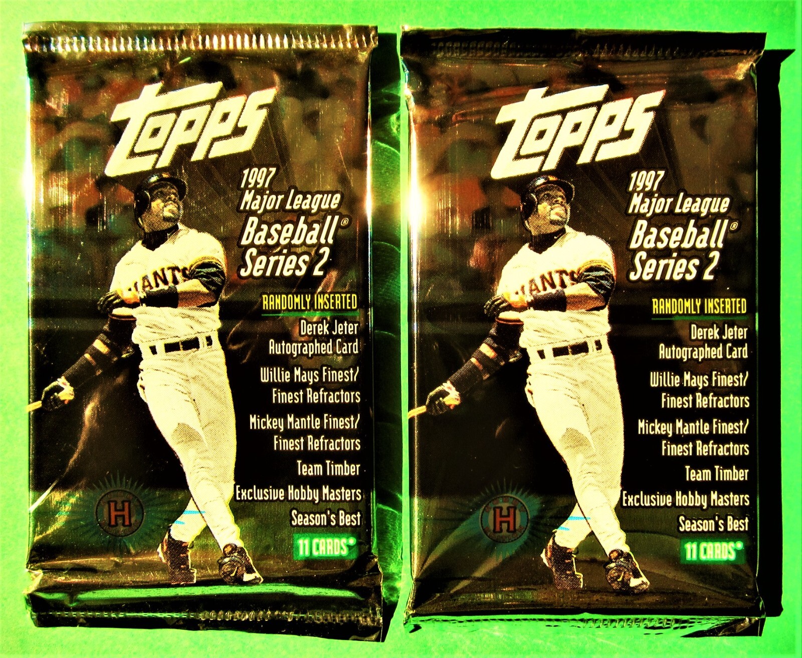2 1997 Topps SERIES 2 BASEBALL PACK 11 Factory Sealed Cards Derek Jeter ...