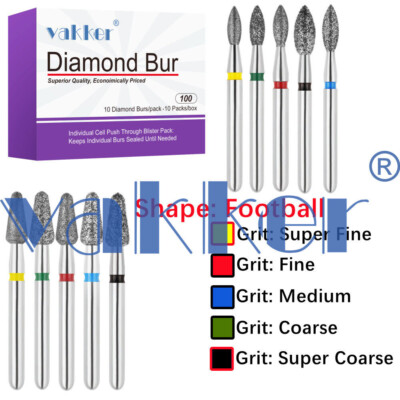 10pc/pk Diamond Burs Shape Football Diamond Bur Super Fine Medium ...