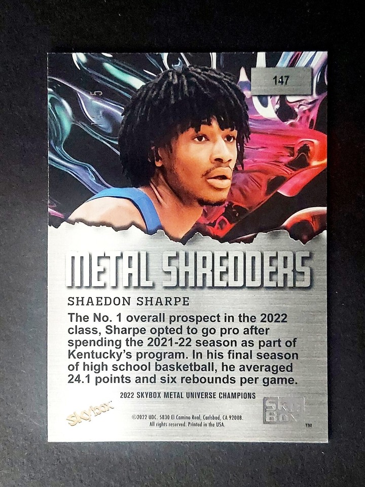2022 Skybox Precious Metal Gems Metal Shredders #147 Shaedon Sharpe ...