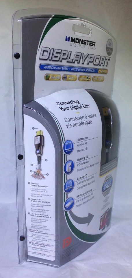 🎁 Monster Cable Digital Life 4' DisplayPort 🆕 Advanced Hi-Speed 3D ...