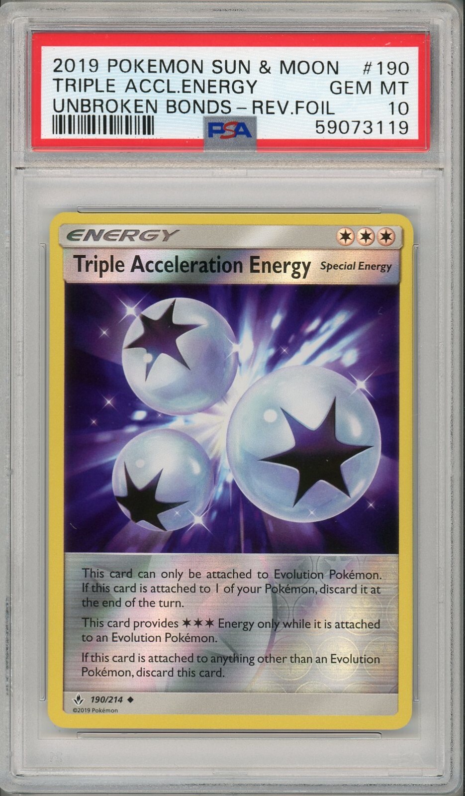 2019 Pokemon Unbroken Bonds Triple Acceleration Energy Reverse Foil ...
