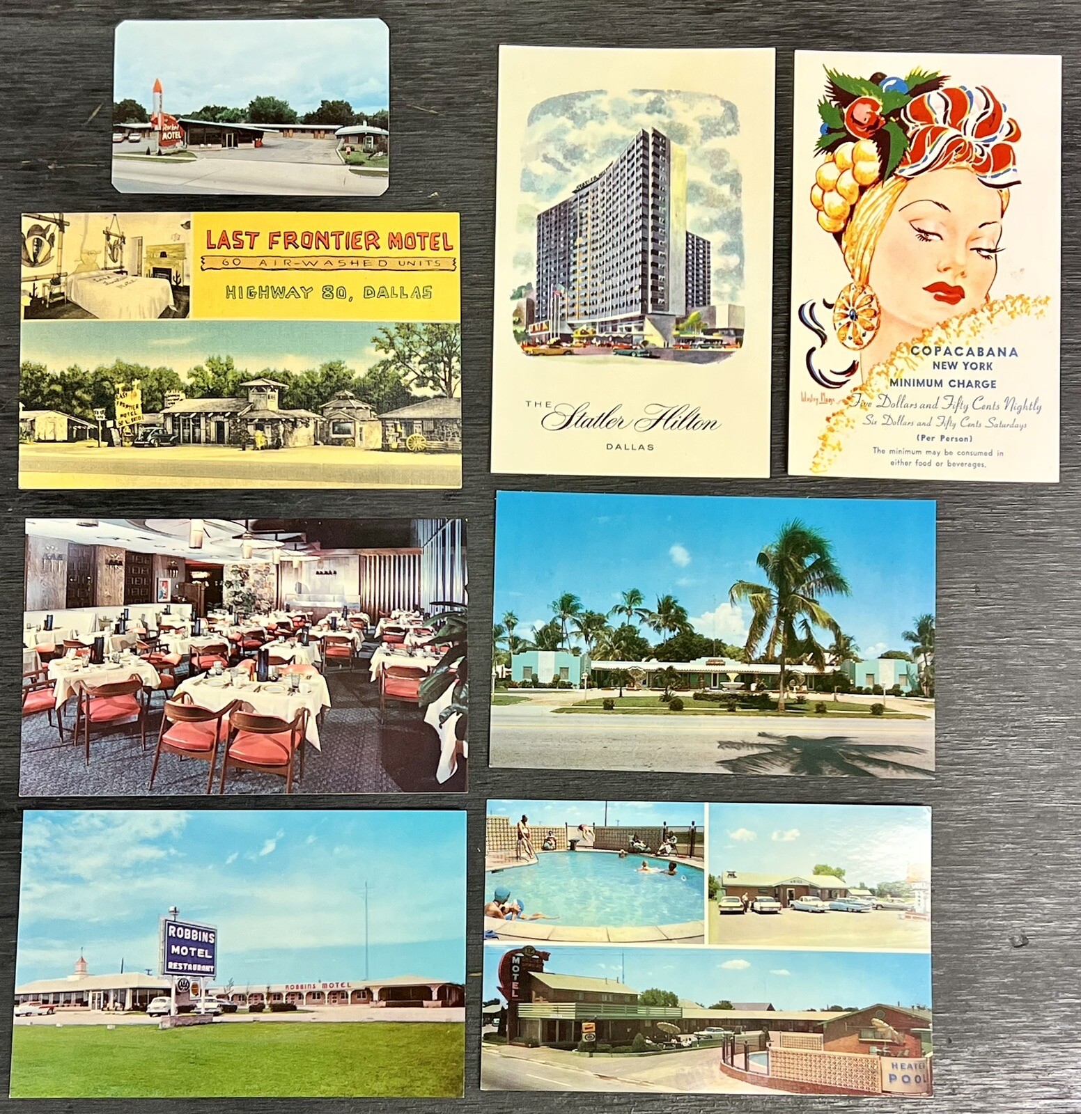 8 VINTAGE COPACABANA STATLER HILTON HOTEL ROCKET MOTEL POSTCARDS ...