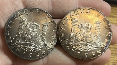 LOT OF 2 1756 8 Reales CONTEMPORARY COMMEMORATIVE Spanish Pillar Dollar ...