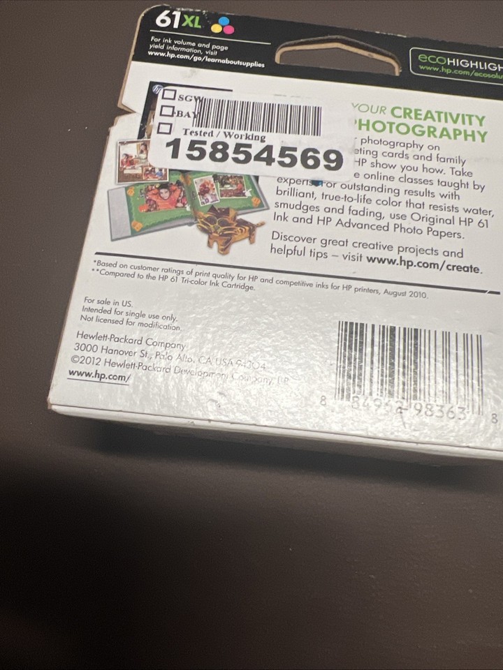 NEW 61XL Tri-Color Original HP OEM Ink Exp. CH564WN C Envy Deskjet ...