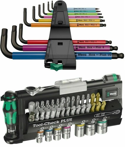 Wera 073593 9pce Hex Plus Allen Key Set & Wera 056490 1/4"Dr Zyklop Bit ...