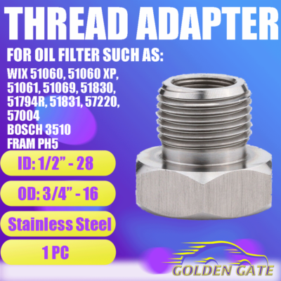 Stainless Steel 1/2-28 Internal To 3/4-16 External Threaded Oil Filter ...