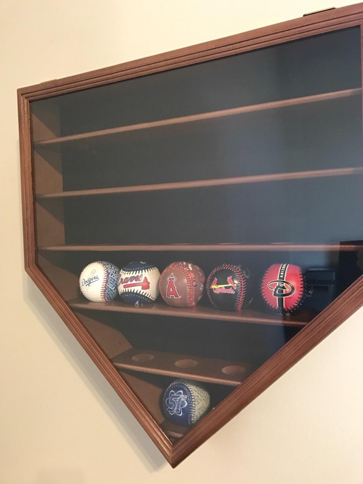Baseball Display Case 30 Walnut Wood MLB Autograph Ball Rack Holder ...