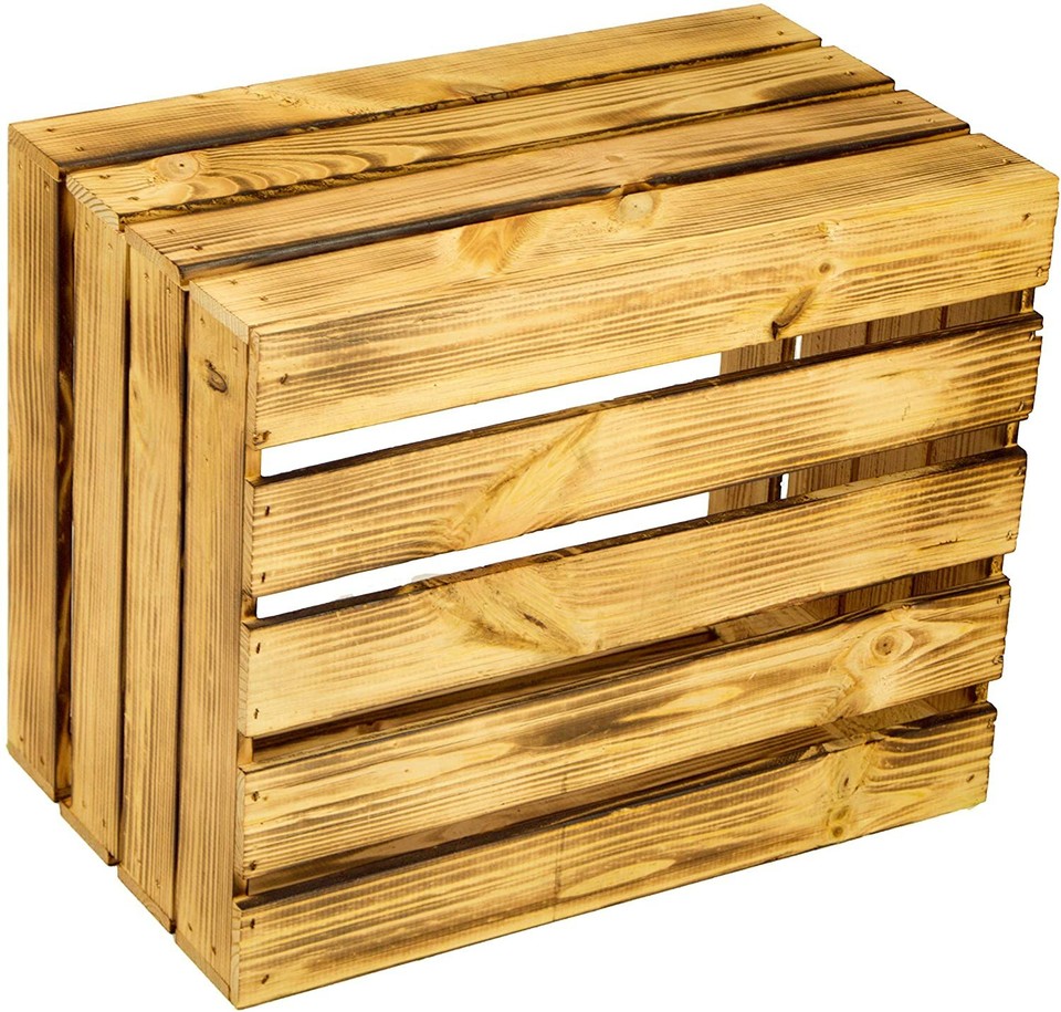 Large Wooden Burnt Crate Apple Box Storage Display Unit With LONG Shelf ...